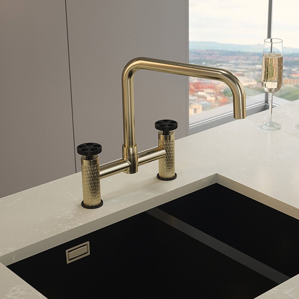 Quilt Diamond Carved Bridge Kitchen Mixer Tap Brass and Black-CL1600 ...